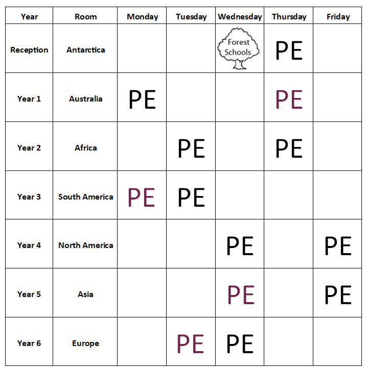 PE and Forest School Timetable for Autumn 2 2022 | Pontesbury CE ...